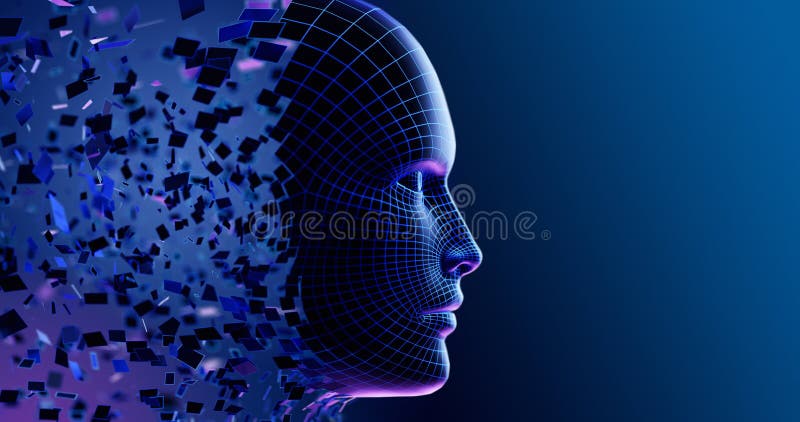 Digital Transformation: AI Artificial Intelligence in Human Face Head ...