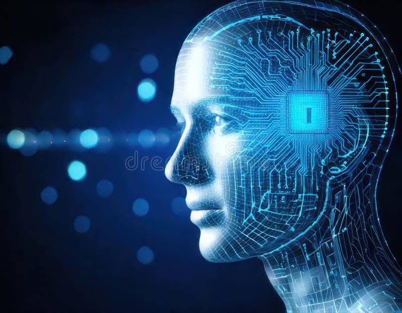 Digital Transformation AI in a Human Face Stock Illustration ...