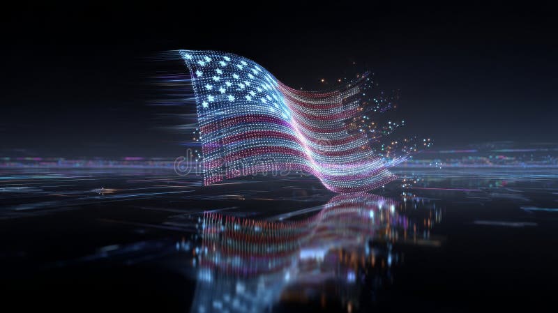 Digital Transformation of the American Flag in a Futuristic Landscape ...