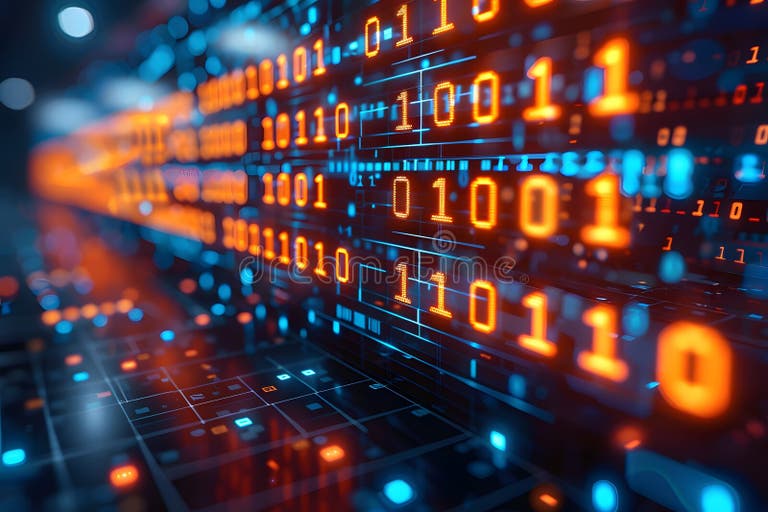 Digital Transformation: Binary Code and Data Network in Blue and Orange Generative AI Stock ...