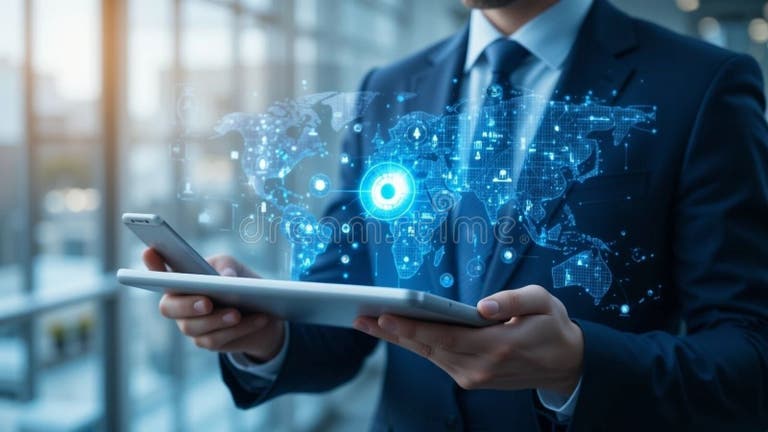 Digital Transformation: Blue Glowing Graphics and Futuristic Interfaces ...