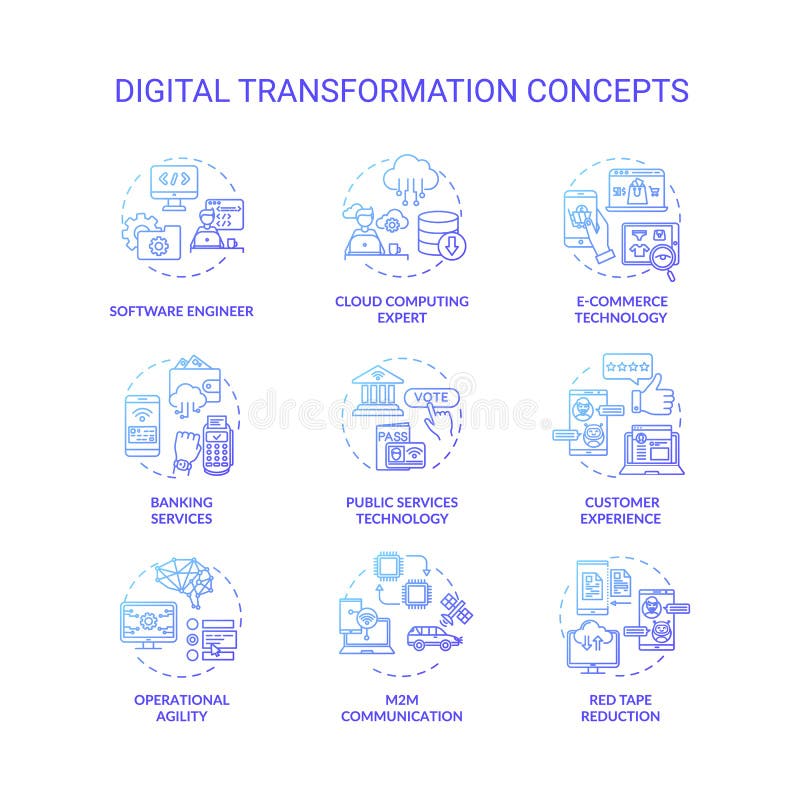 Digital Transformation Blue Gradient Concept Icons Set Stock Vector ...