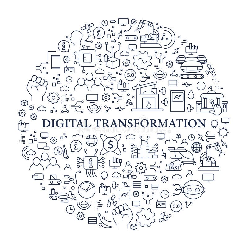 Digital Transformation Flat Icons Set Stock Vector - Illustration of ...