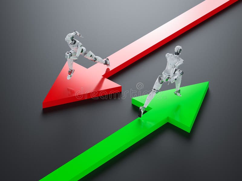 Digital Transformation Concept with Ai Robot Move To Opposite Direction ...
