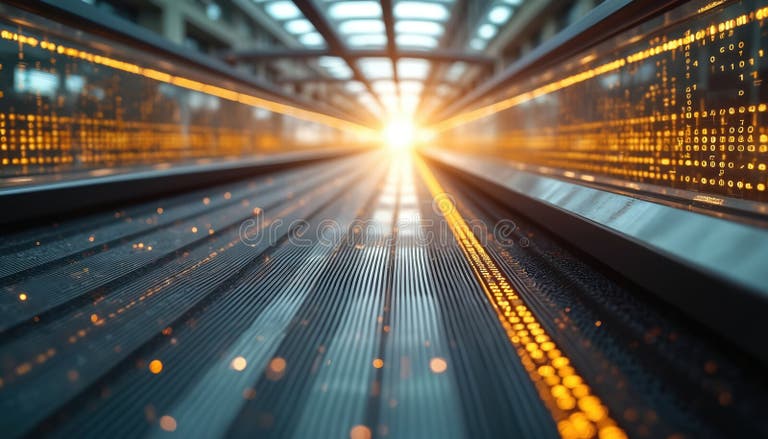 Digital Transformation Concept with Data Flow. Binary Code, Digital ...