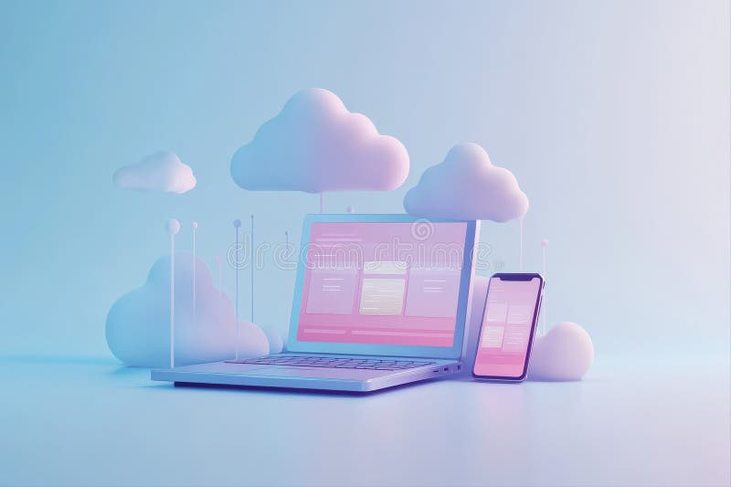 Digital Transformation Concept with Laptop and Smartphone in Cloud ...