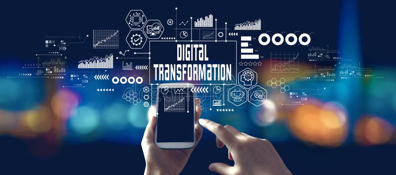 Digital Transformation Concept with Person Using a Smartphone at Night ...