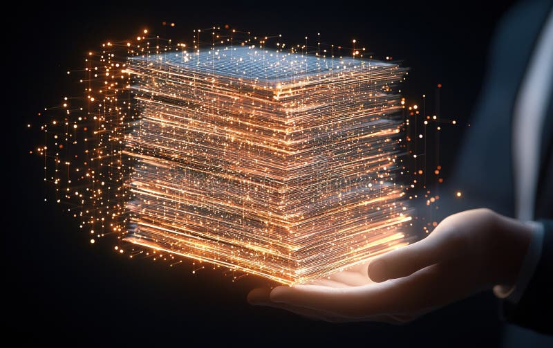 Digital Transformation Concept Showing a Hand Holding a Glowing Stack ...