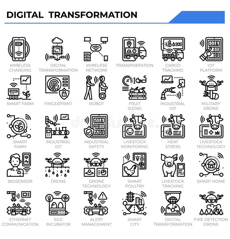 Digital Transformation and Disruption Icon Set Stock Vector ...
