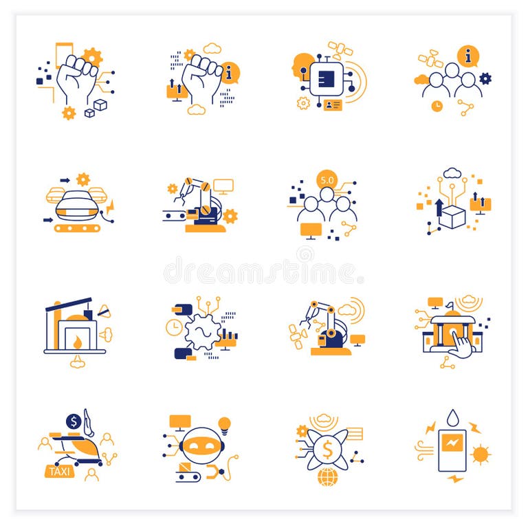 Digital Transformation Flat Icons Set Stock Vector - Illustration of ...
