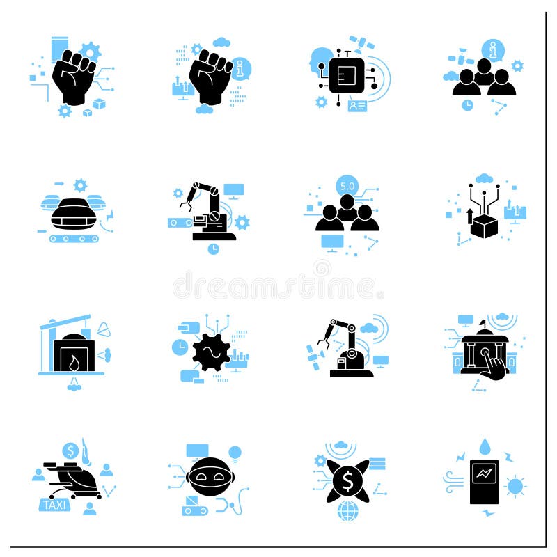 Digital Transformation Flat Icons Set Stock Vector - Illustration of ...