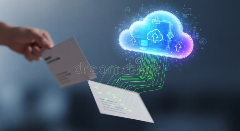 Digital Transformation: Hand Uploading Document To Cloud Stock Image ...