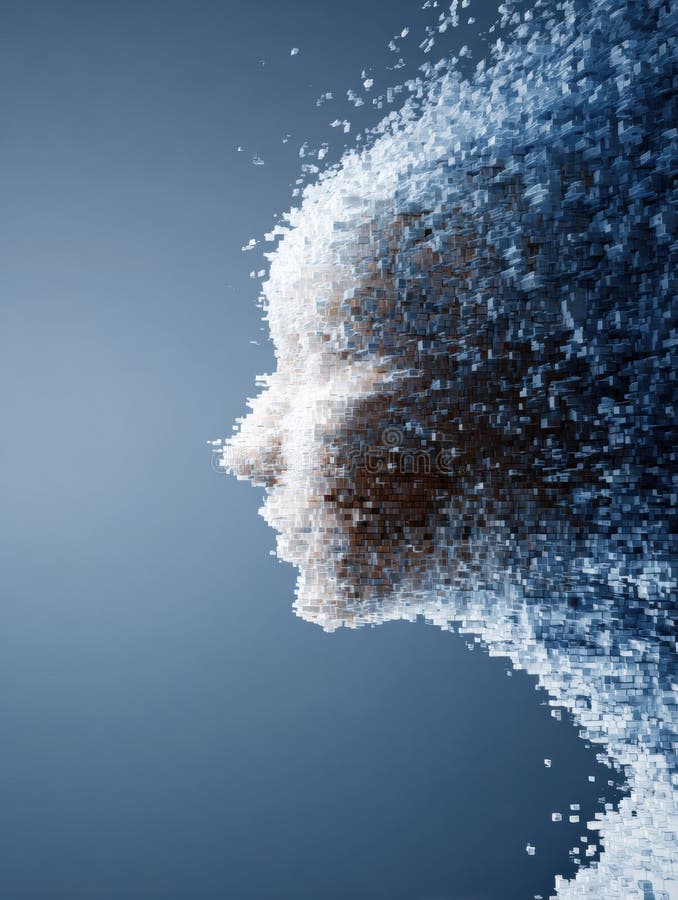 Digital Transformation of a Human Head Emerging from Pixels with a ...