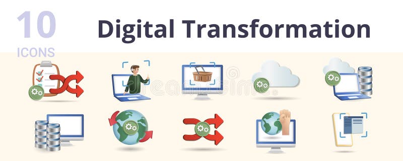 Digital Transformation Set. Creative Icons: Vehicle To Grid, Search ...