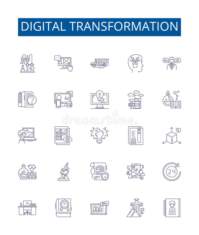 Digital Transformation Line Icons Signs Set. Design Collection of ...