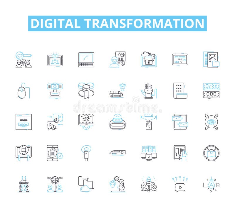 Digital Transformation Linear Icons Set. Disruption, Innovation ...