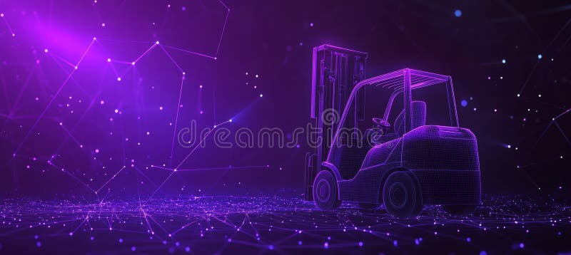 Digital Transformation in Logistics Abstract Forklift Icon on Purple ...