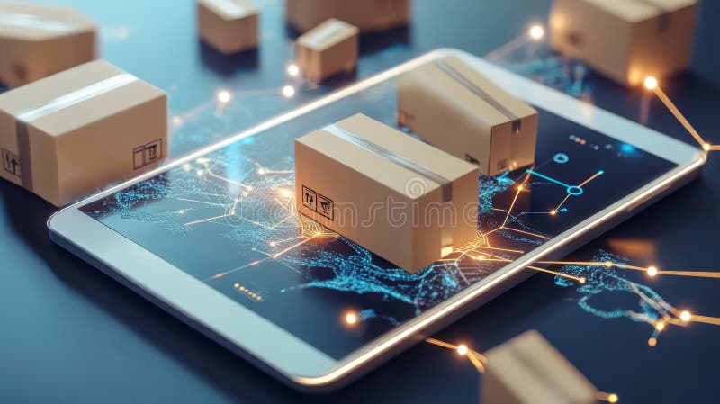 Digital Transformation in Logistics with Packages Placed on a Tablet ...