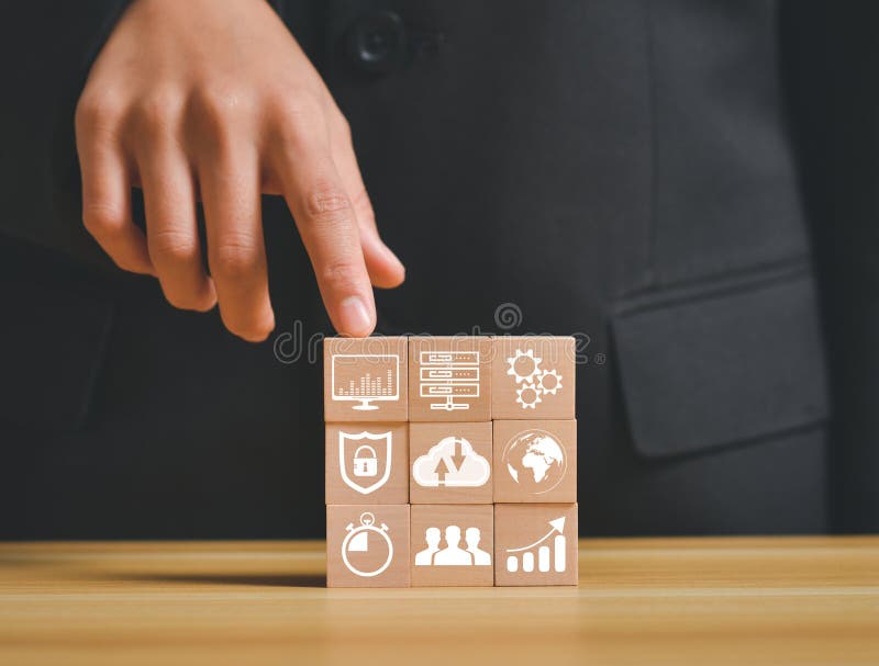 Digital Transformation Management with Icon on Wooden Cube Stack, IOT ...
