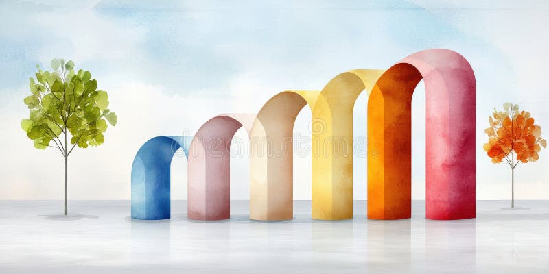 Digital Transformation Metaphor with Colorful Arches and Trees Stock ...