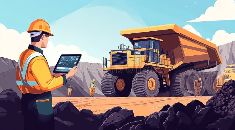 Digital Transformation in Mining: Modern Engineer Overseeing Operations with Tablet Stock ...