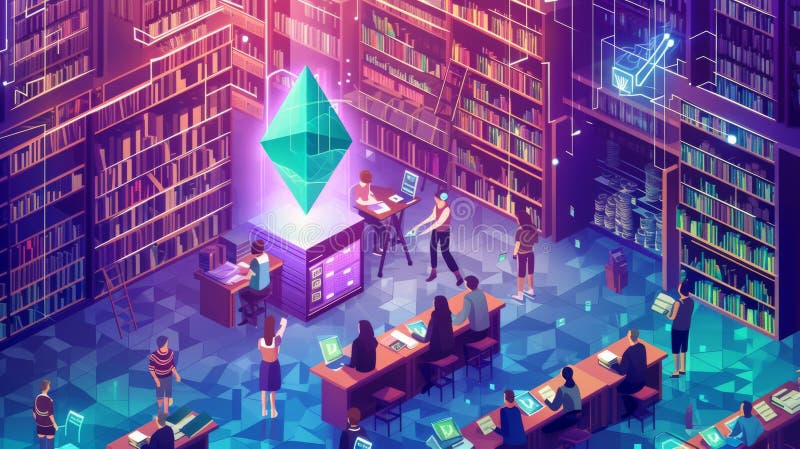 Digital Transformation in a Modern Library Setting Stock Image - Image ...