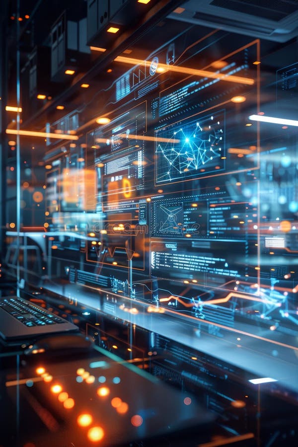 Digital Transformation in an Office with Holographic Interfaces. Stock ...