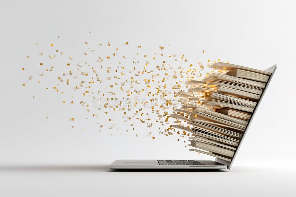 Digital Transformation Showcases Papers Exploding from a Laptop ...