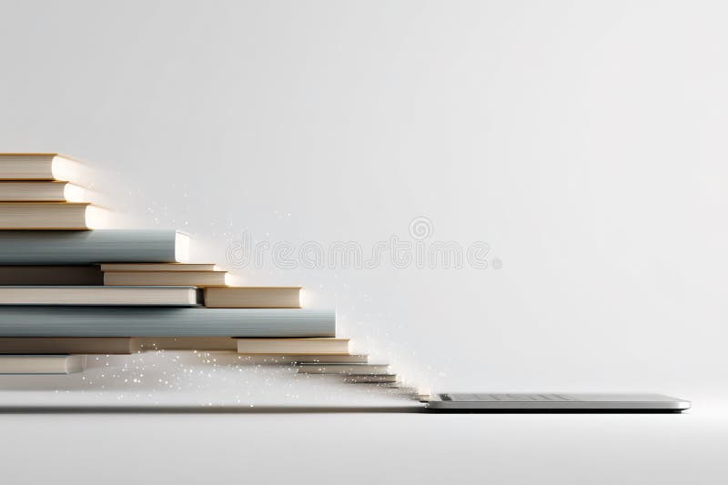 Digital Transformation Showcasing Books Transforming into a Laptop in a ...