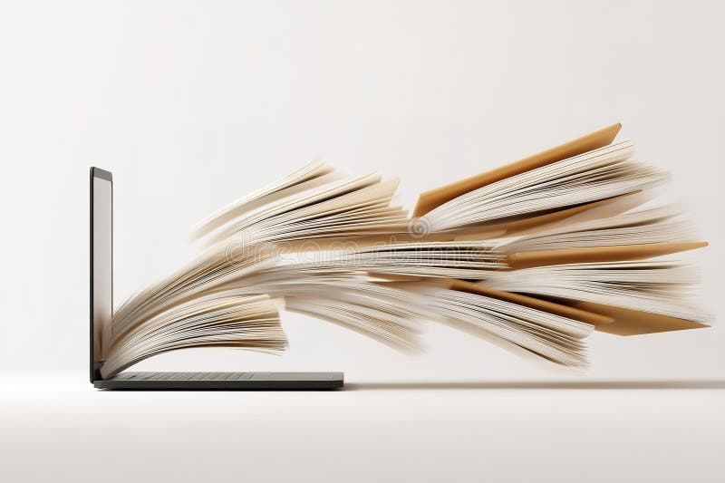 Digital Transformation Shows a Laptop Processing Multiple Documents in ...