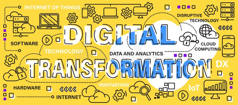 Digital Transformation . Technology Concept . Word with Line Icon Art ...