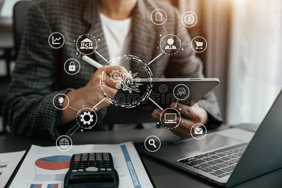 Digital Transformation Technology Strategy, Businessman Using Laptop ...