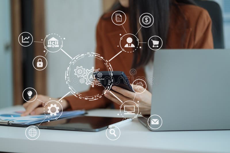 Digital Transformation Technology Strategy, Woman Using Laptop, Tablet ...