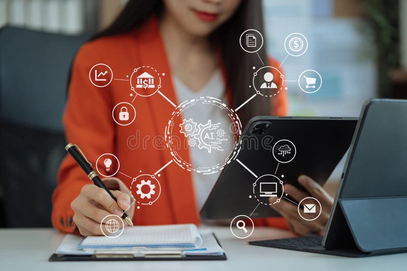 Digital Transformation Technology Strategy, Woman Using Laptop, Tablet ...