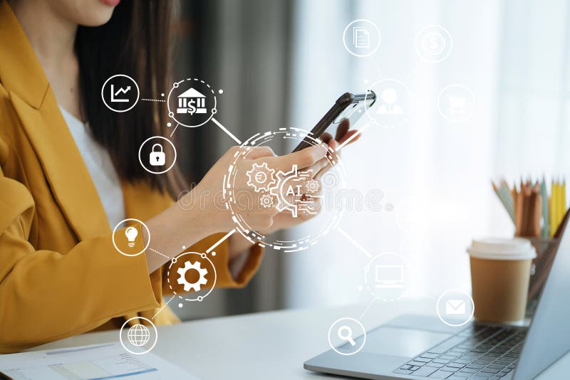 Digital Transformation Technology Strategy, Woman Using Laptop, Tablet ...