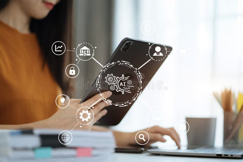 Digital Transformation Technology Strategy, Woman Using Laptop, Tablet ...