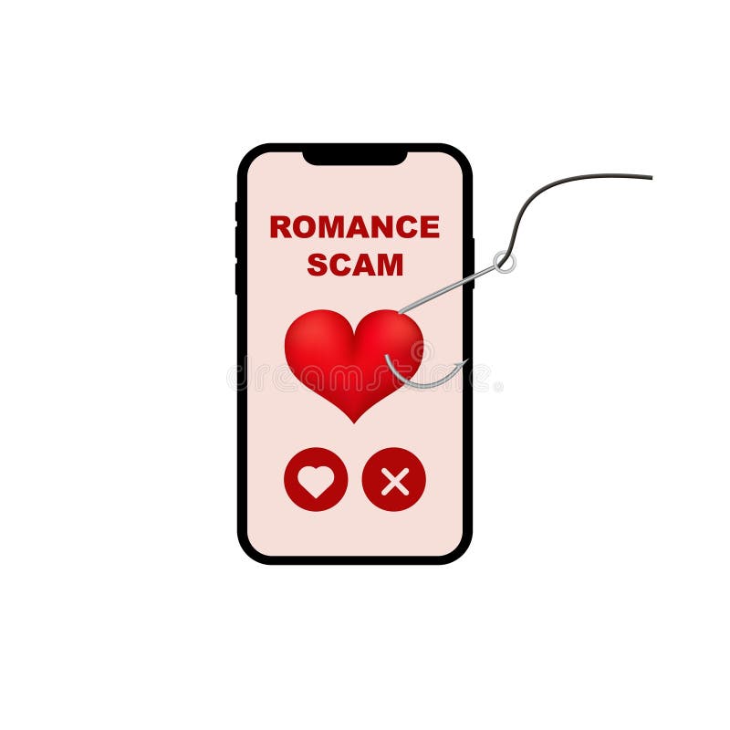 Digital Trap Romance Scam Warning with Heart Icon and Hook on Mobile ...