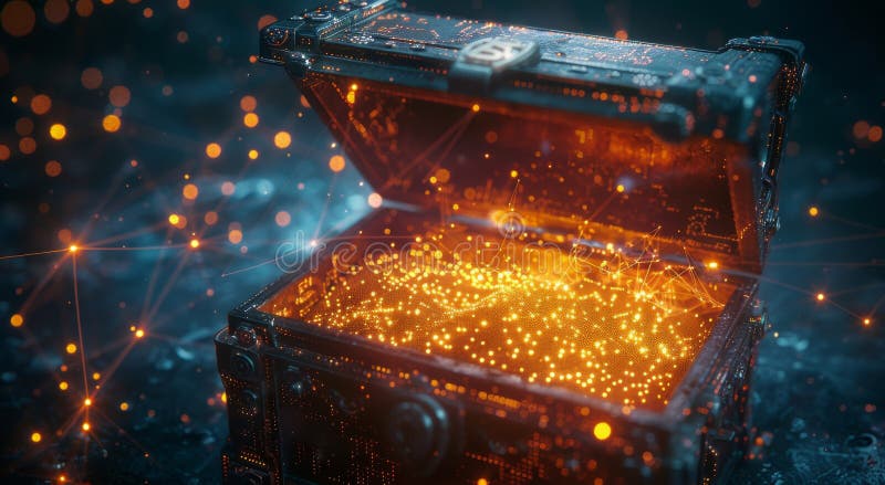 A Digital Treasure Chest Glowing with Golden Lights Stock Image - Image ...