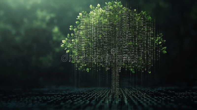 Digital Tree of Binary Code and Leaves Stock Illustration ...