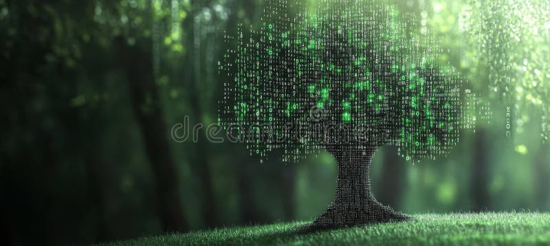 Digital Tree of Binary Data in Sunlit Forest, Symbolizing Technology ...