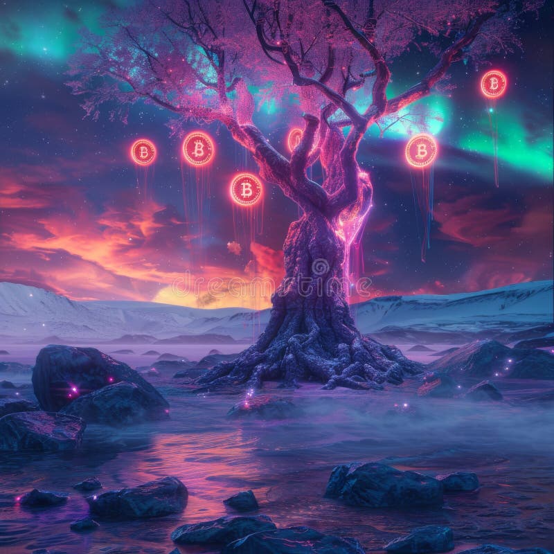 A Digital Tree with Bitcoin Symbols Growing on Its Branches Stock Photo ...
