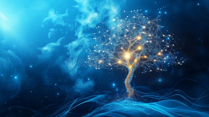 Digital Tree with Branches Made of Glowing Data Points Stands Out ...