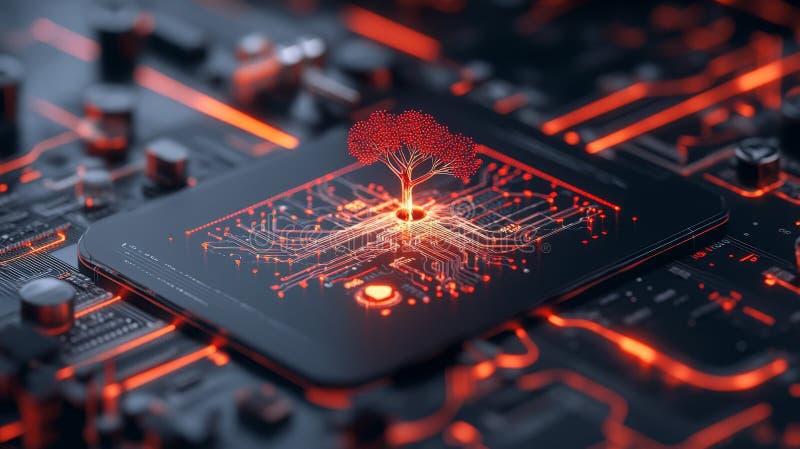 Digital Tree on Circuit Board Symbolizing Technology Growth and ...