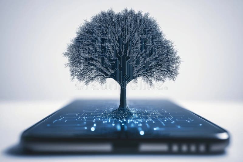 Digital Tree with Circuit Branches Emerging from a Smartphone Screen ...