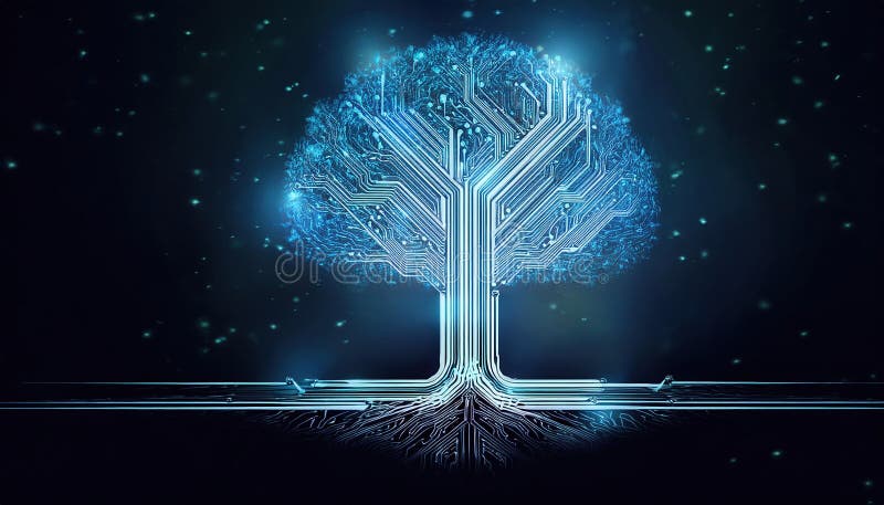 Digital Tree Design with Glowing Branches and Roots, Symbolizing ...