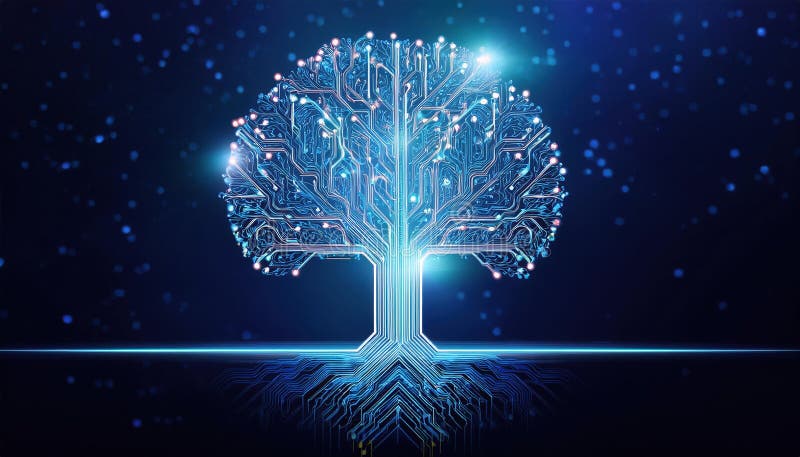 Digital Tree Design with Glowing Branches and Roots, Symbolizing ...