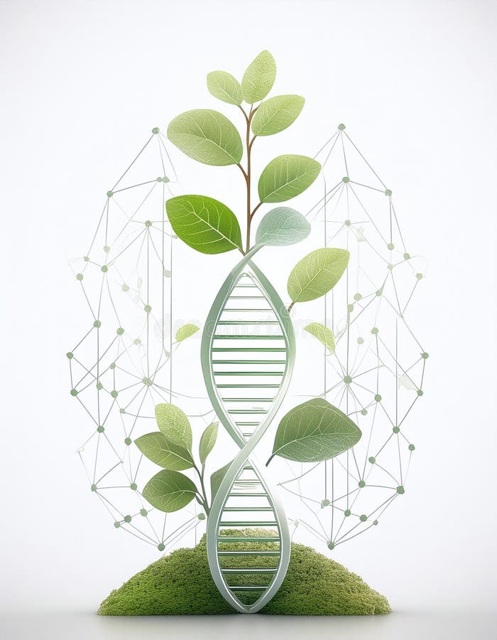 A Digital Tree with a DNA Helix Trunk and Geometric Network Backdrop ...