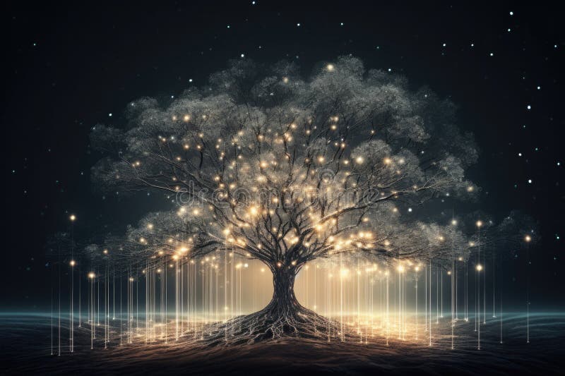 Digital Tree with Glowing Branches. Generative AI Stock Illustration ...
