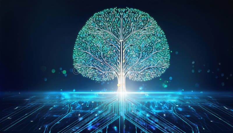 Digital Tree with Glowing Branches and Roots Symbolizes Growth and ...
