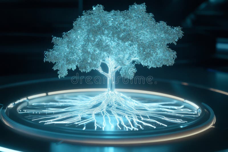 Digital Tree with Glowing Branches and Roots. Technology and Growth ...